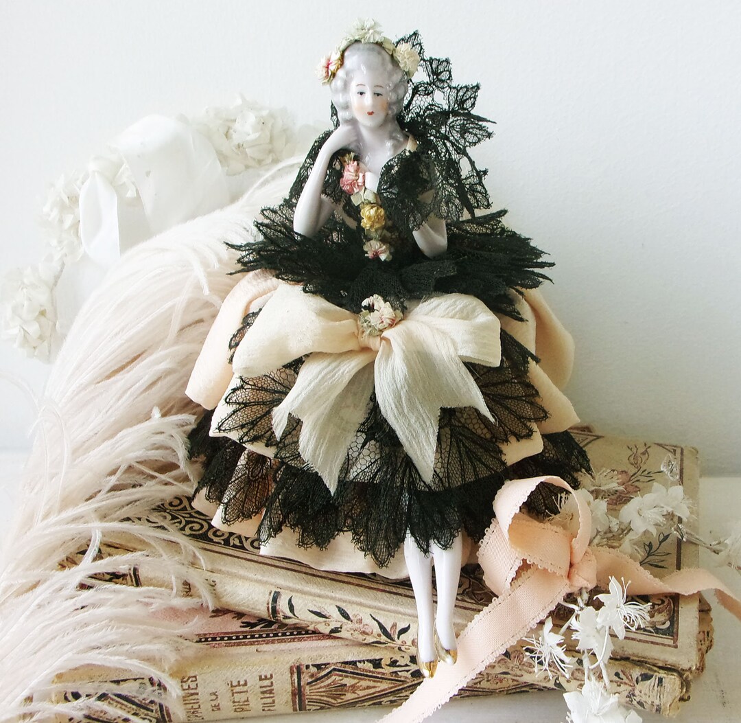 Boudoir Doll Half Figure With Legs French Antique Hand Painted Powder ...
