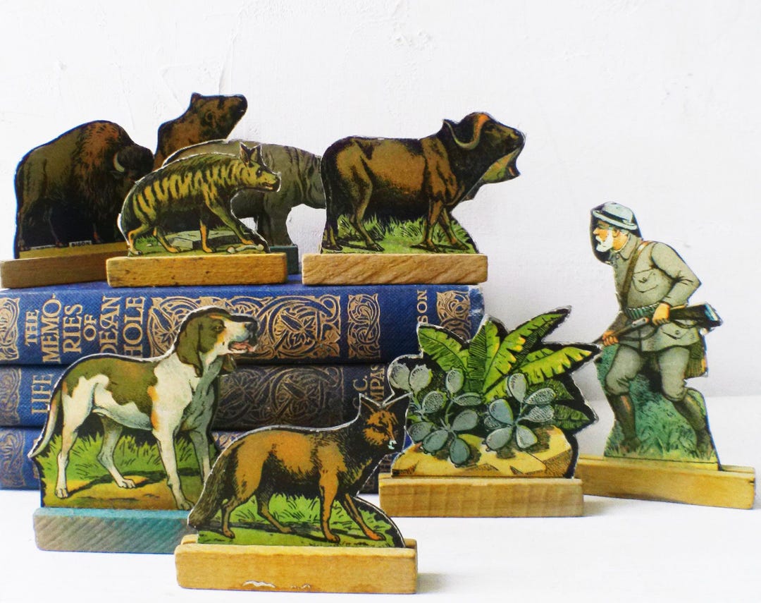 10 Antique Cardboard Figurines Pictures Victorian Printed Toys Wooden ...