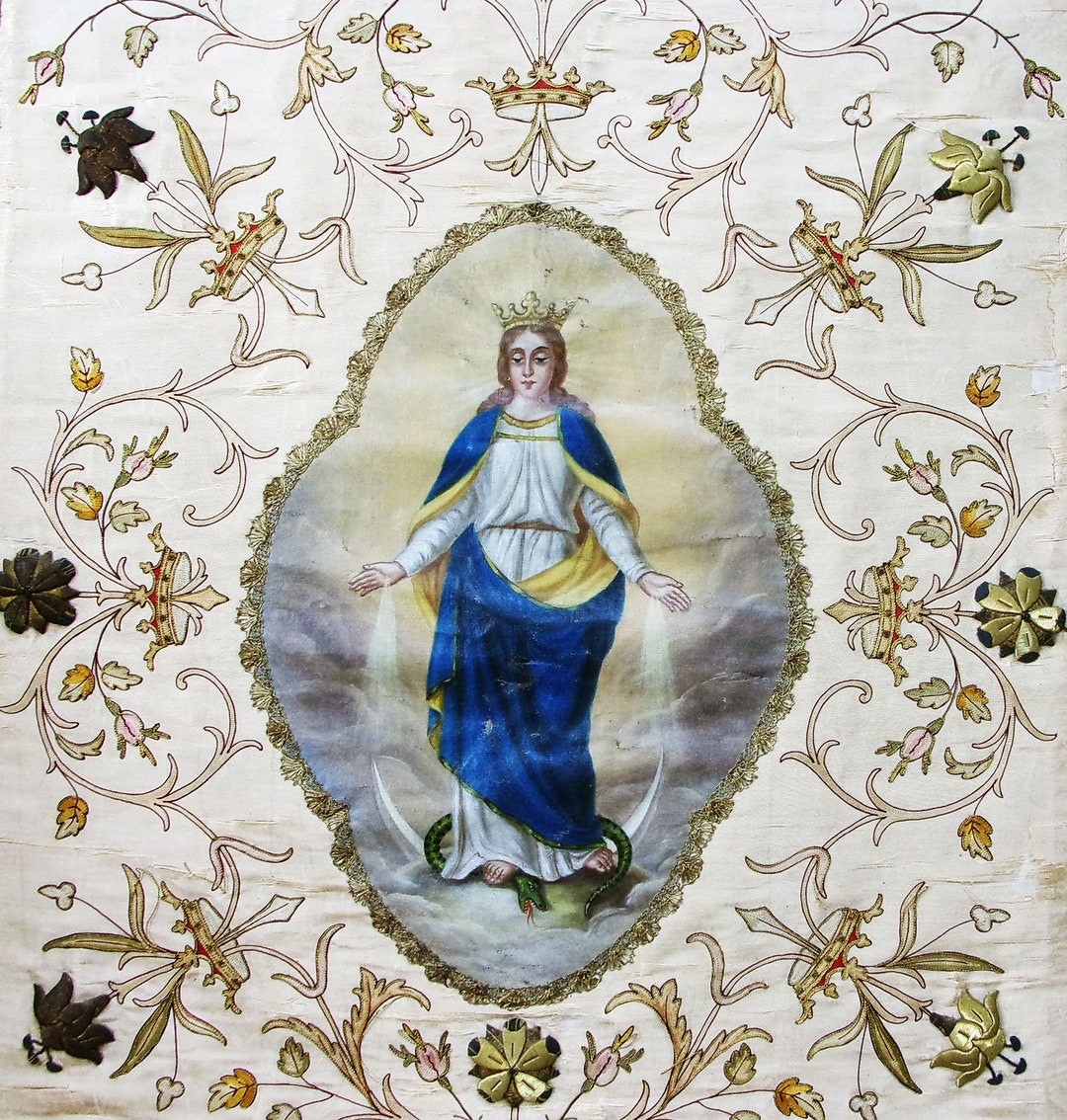 1800s Large Antique French Church Banner Holy Mary Procession Banner ...