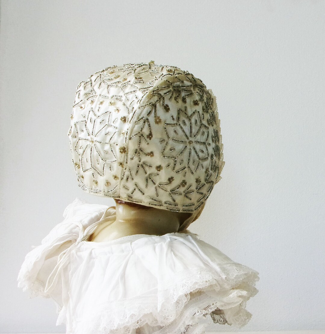 Antique Baby Bonnet French Breton Traditional Sequins and Pearls Satin ...