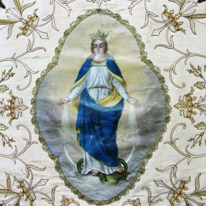 1800s Large Antique French Church Banner Holy Mary Procession Banner ...