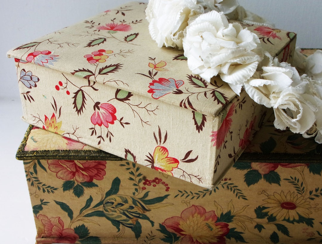 French Fabric Box Boudoir Box Antique Cartonnage Box Pink Flowers ...