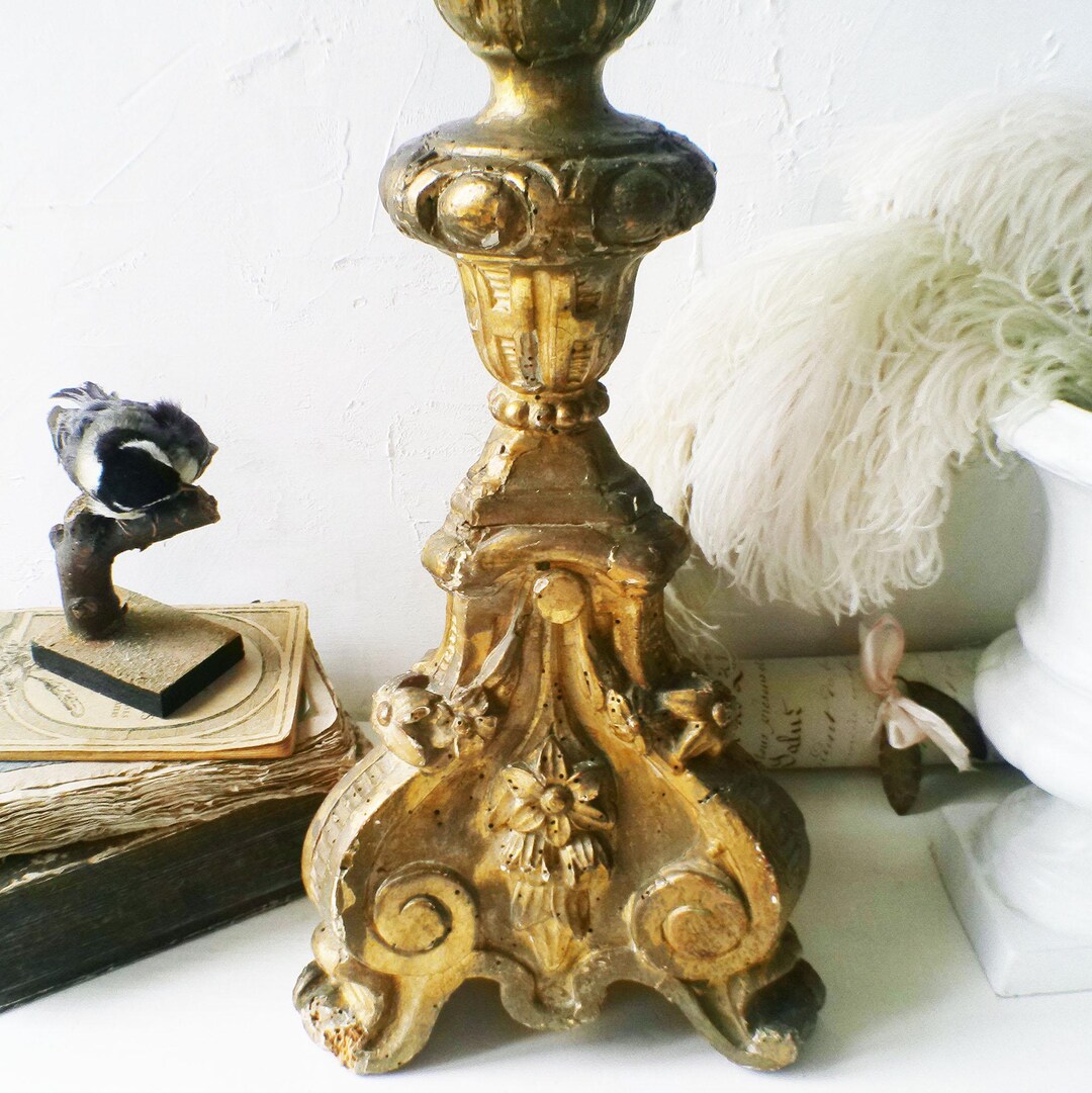 1700s Large Wooden Candle Stick Giltwood Church Candelabra Antique ...