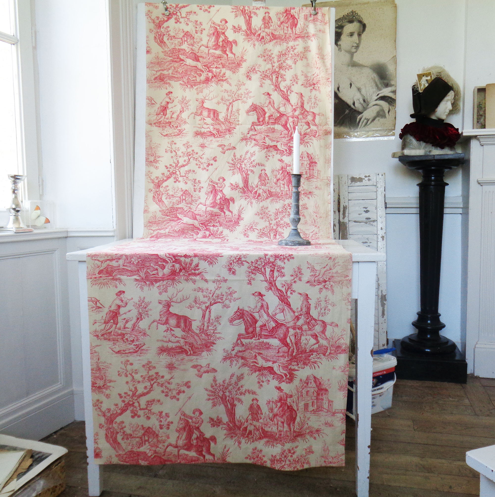 Antique French Toile De Jouy Fabric Red on Ecru Hunting Scenes - Etsy