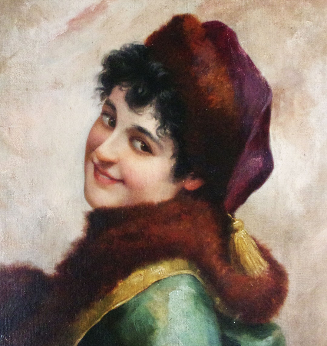 Original 1800s Antique Oil Painting on Canvas Portrait French Girl No ...