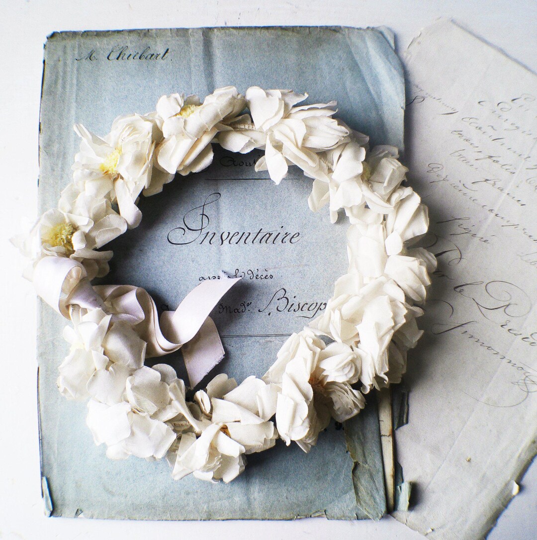 Bridal Wreath Antique French Linen Roses White Communion Crown - Etsy