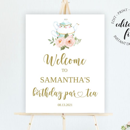 Tea Party Welcome Sign Template Printable Tea Party Birthday - Etsy