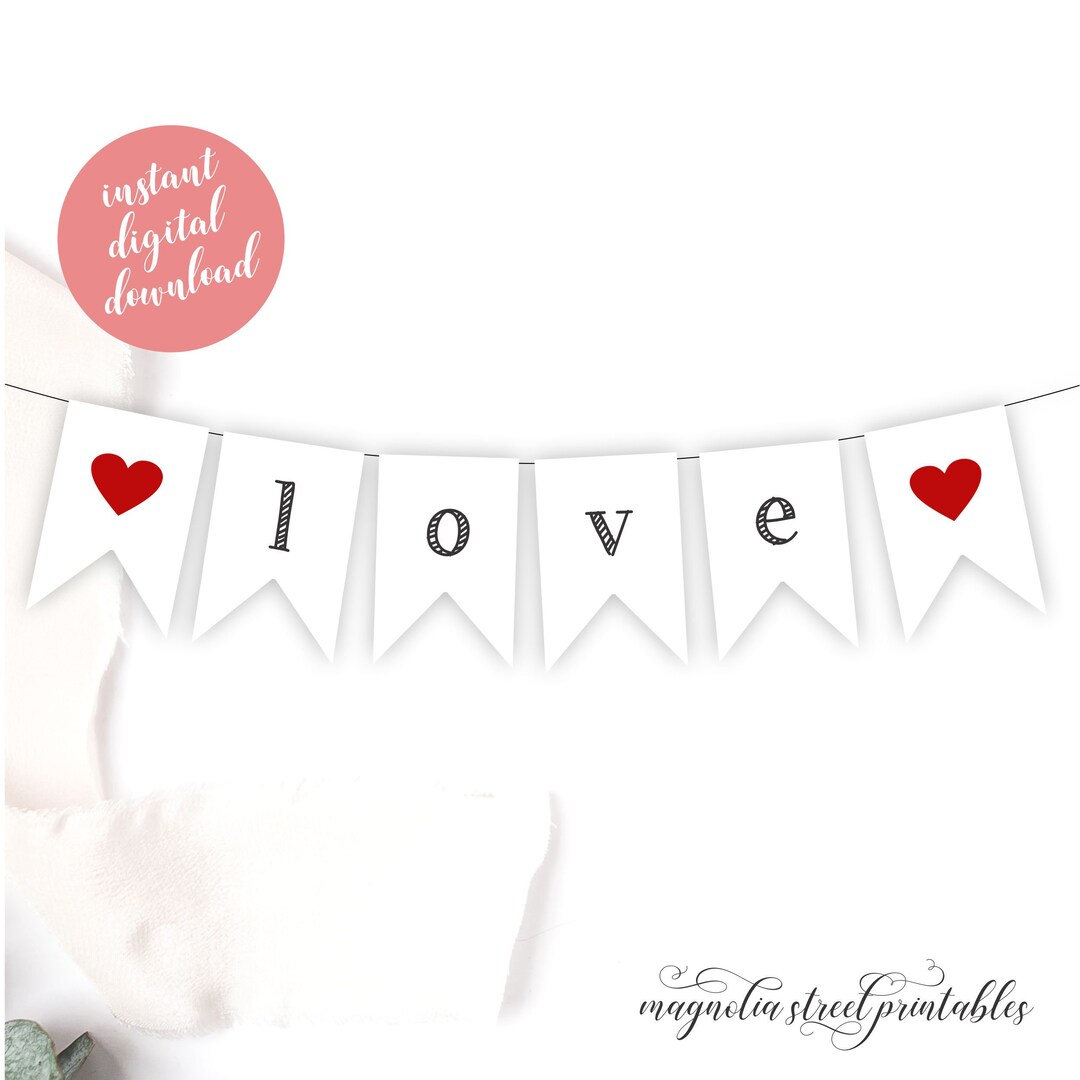 Printable Love Banner With Hearts, Simple Mini Love Bunting for Cake ...