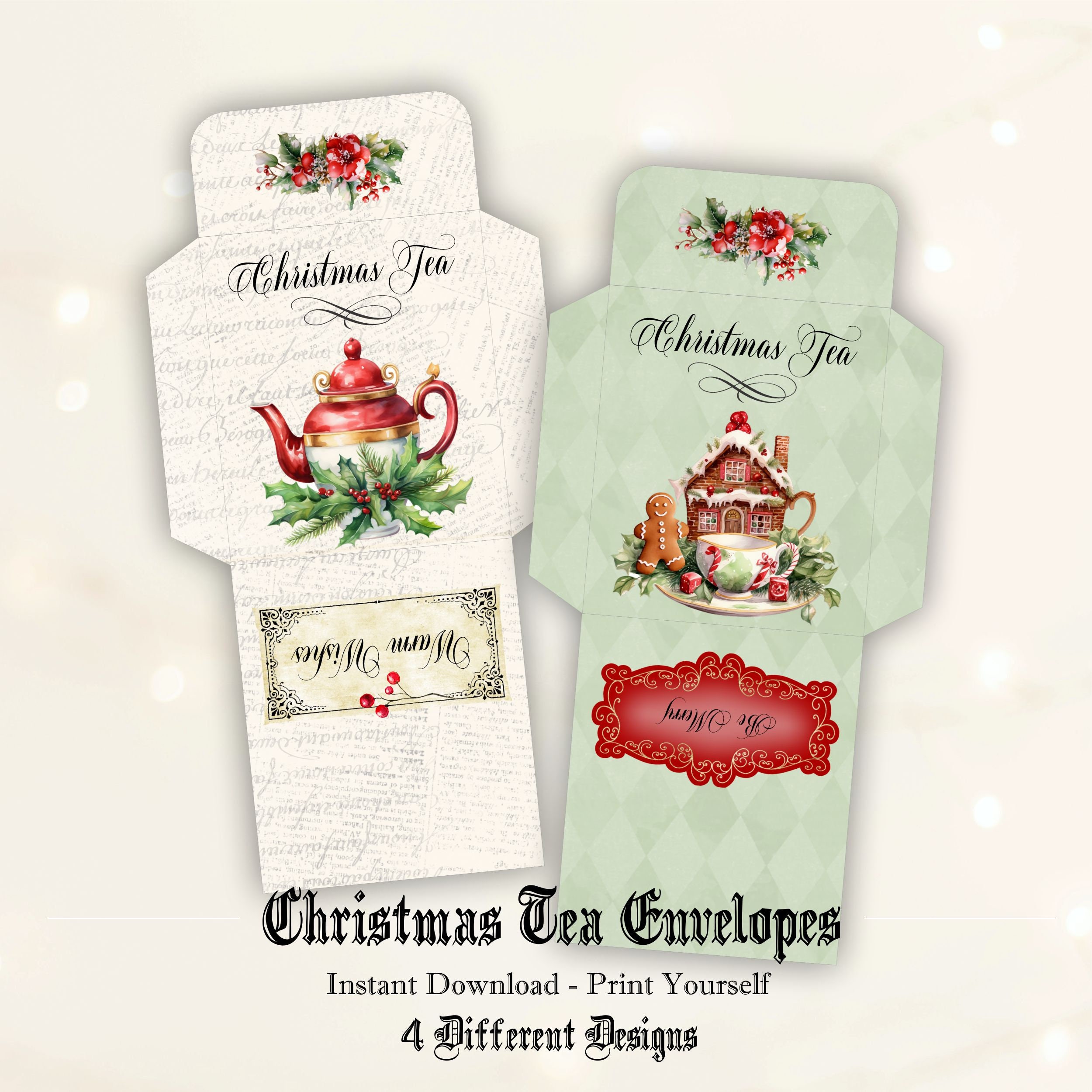 Printable Christmas Tea Bag Envelopes, Vintage Shabby Holiday Tea ...
