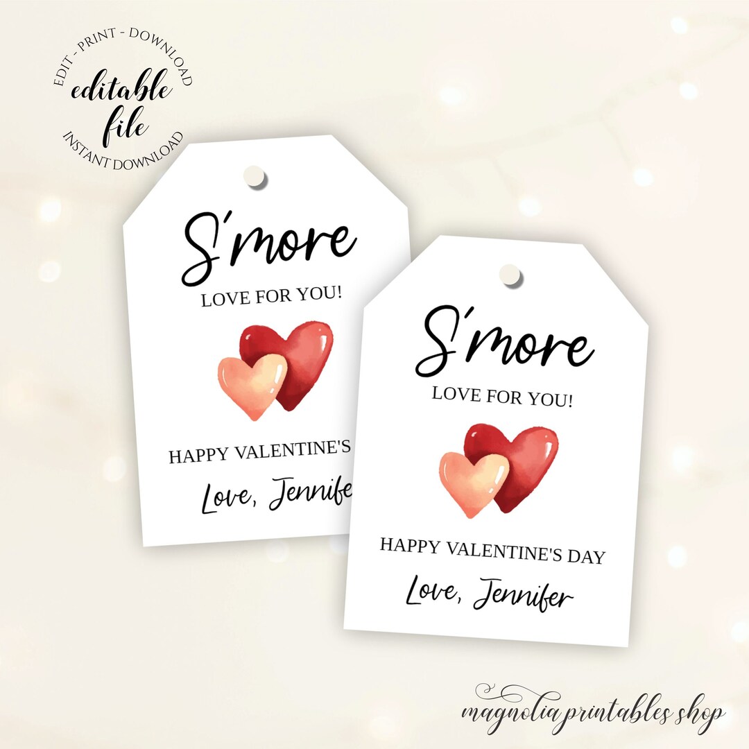 Valentine's Day S'mores Gift Tag Template, Smore Love for You Gift in a ...
