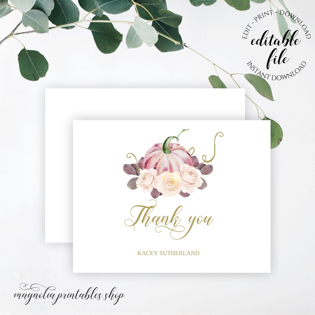 Editable Pink Pumpkin Thank You Card Fall Blush Thank You - Etsy