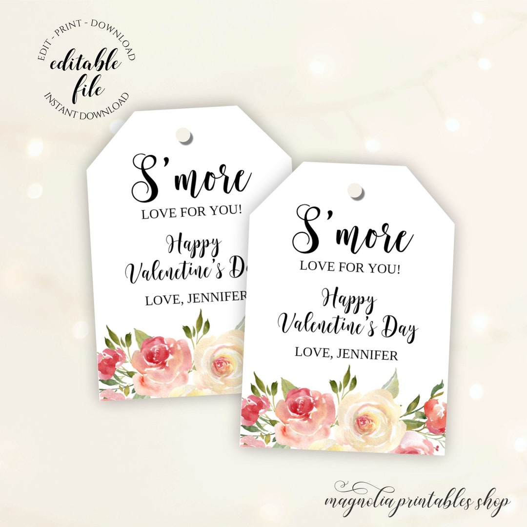 Valentine's Day S'mores Gift Tag Template, Smores in a Mason Jar Gifts ...