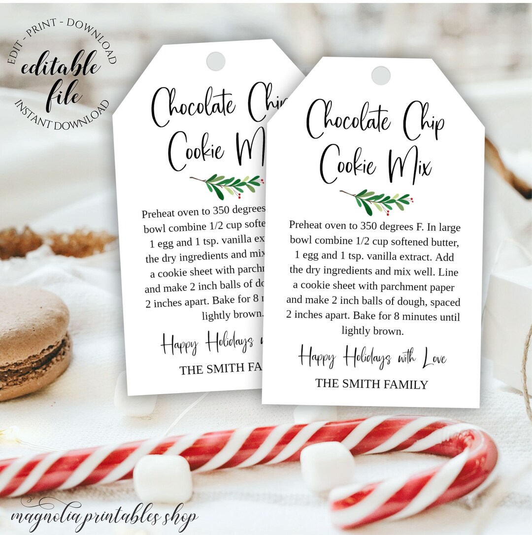 Mason Jar Chocolate Chip Cookie Mix Tag Template, Editable Baked Goods ...