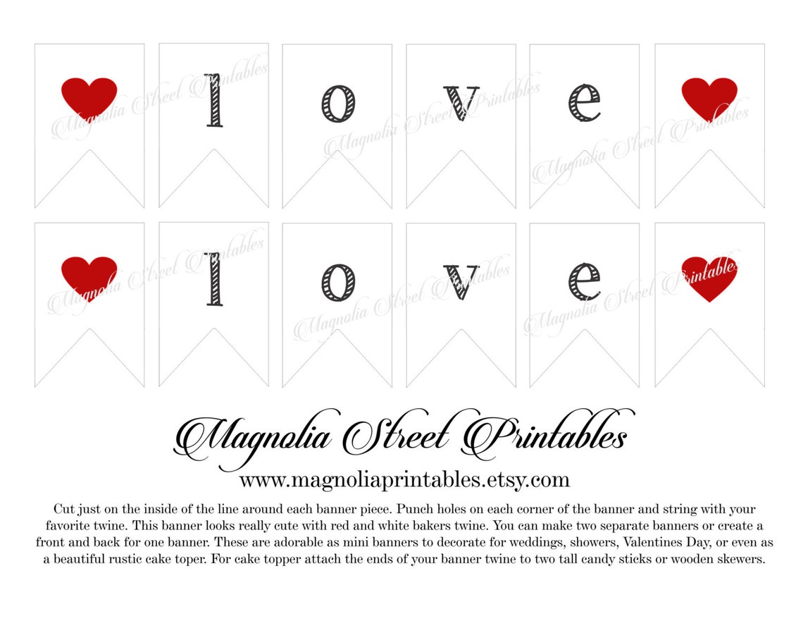 Printable Love Banner With Hearts, Simple Mini Love Bunting for Cake ...