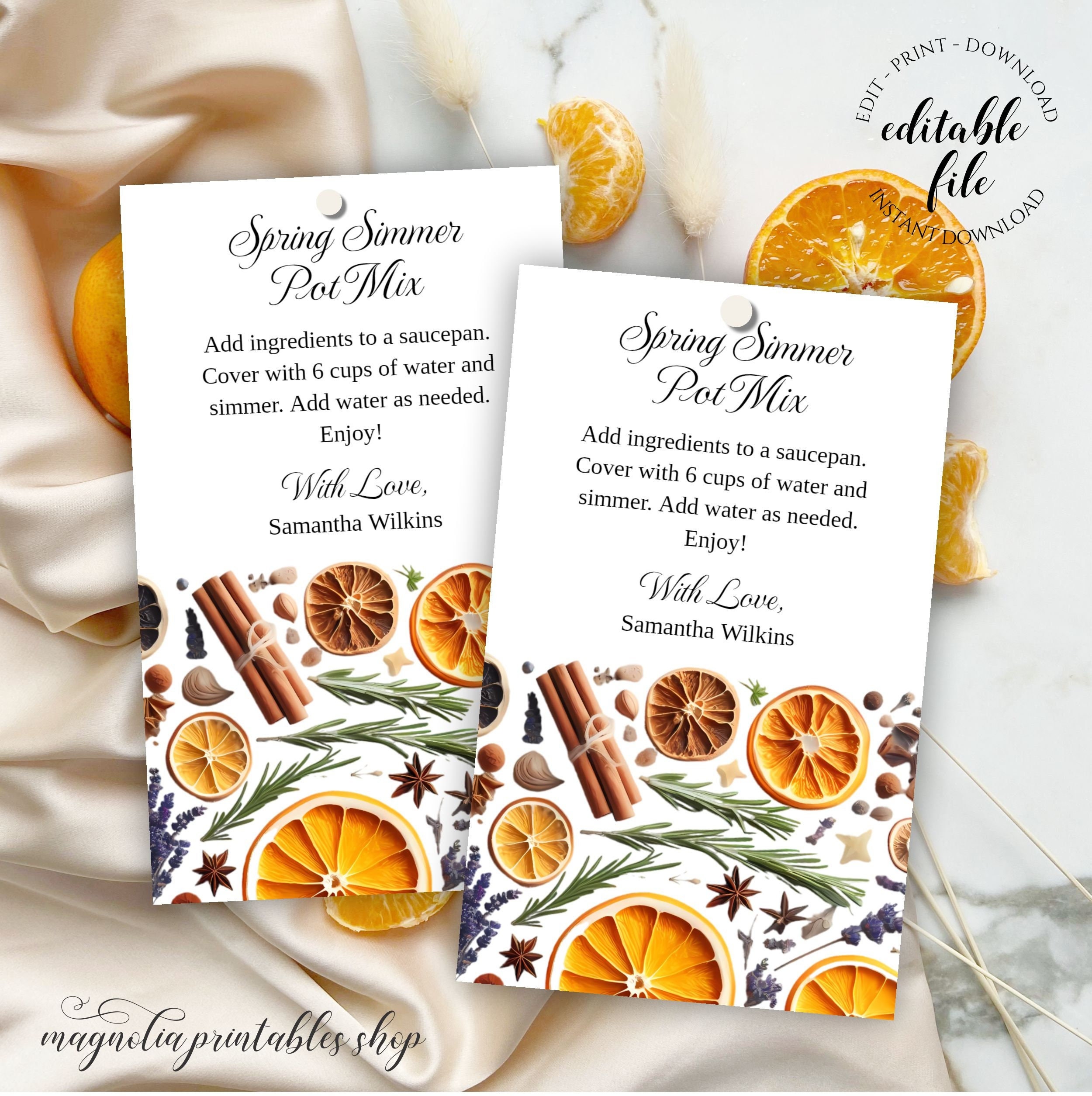 Summer Simmer Pot Gift Tag Template, Editable Stovetop Potpourri Tag ...