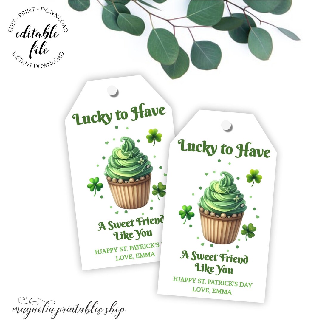 St. Patrick's Day Gift Tag Template, Editable Cookies, Chocolate and ...