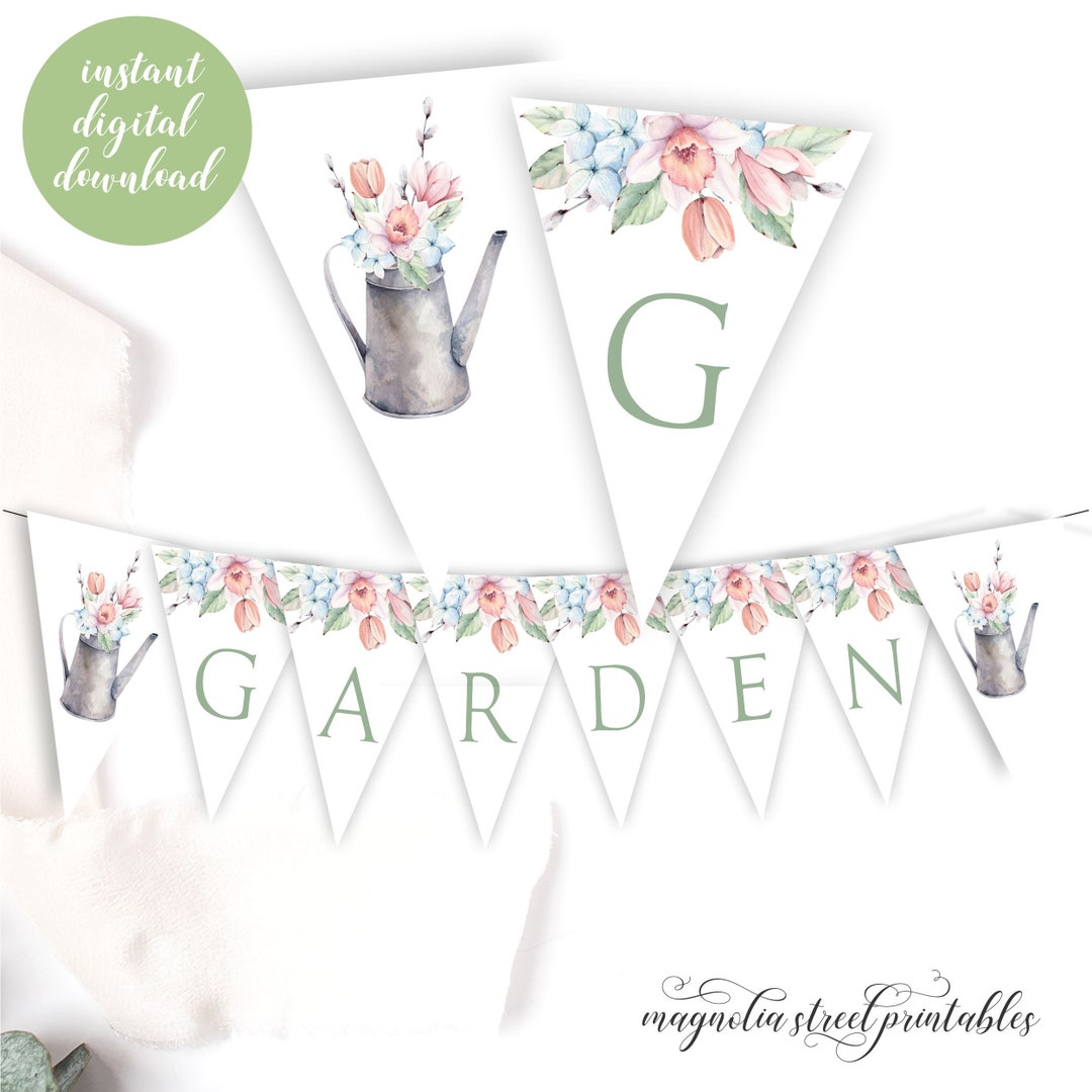 Printable Spring Banner, Floral Gardening Bunting, Home and Garden ...
