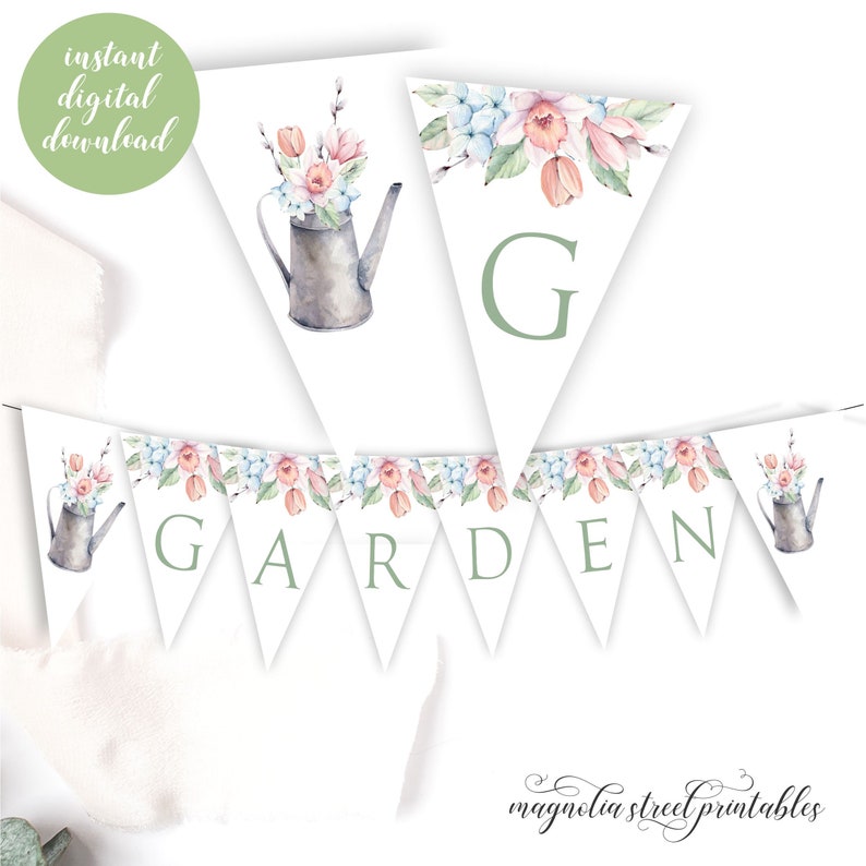 Printable Spring Banner, Floral Gardening Bunting, Home and Garden ...