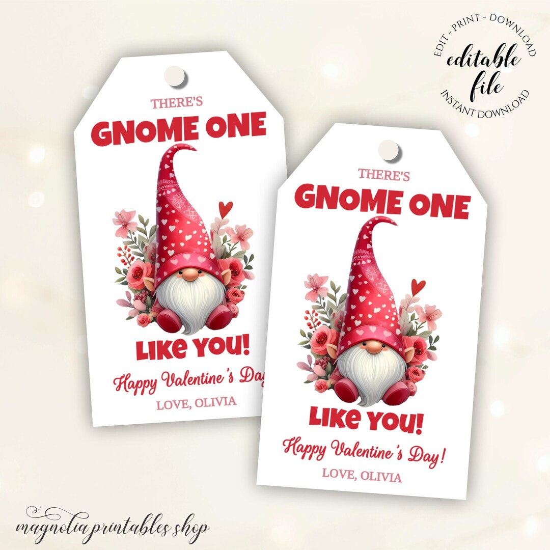 Valentine's Day Gnome Gift Tag Template, Editable Gnome One Like You ...