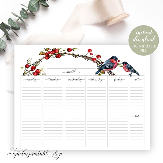 Printable Weekly Calendar or Organizer Christmas Holiday or | Etsy