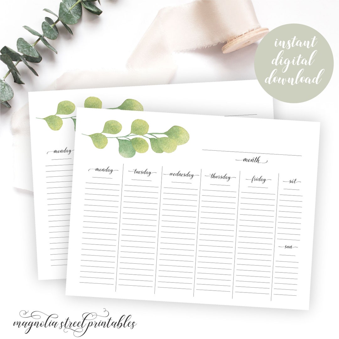 Printable Weekly Calendar or Organizer, Minimal Greenery Eucalyptus ...