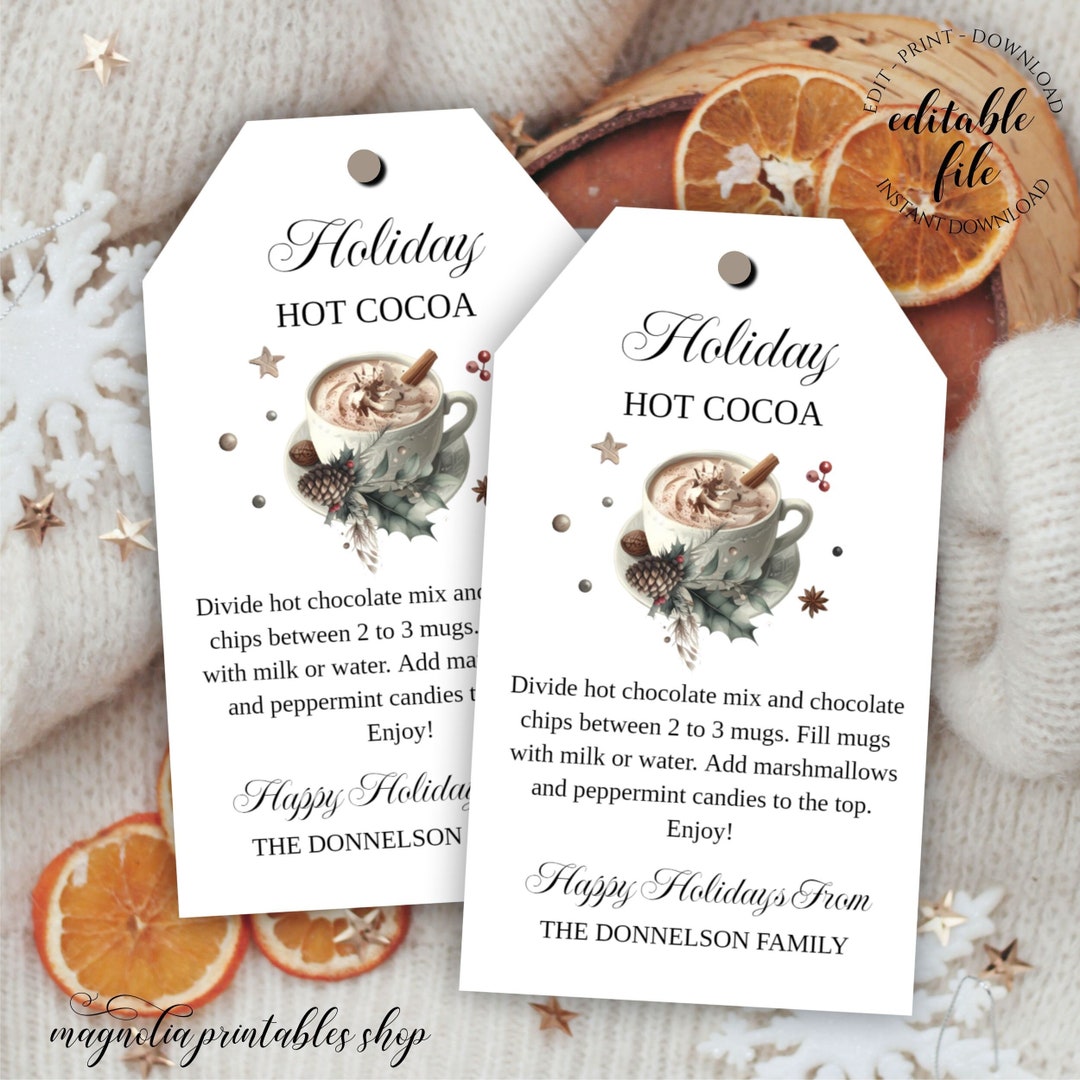 Mason Jar Hot Chocolate Mix Tag Template, Editable Holiday Hot Cocoa ...