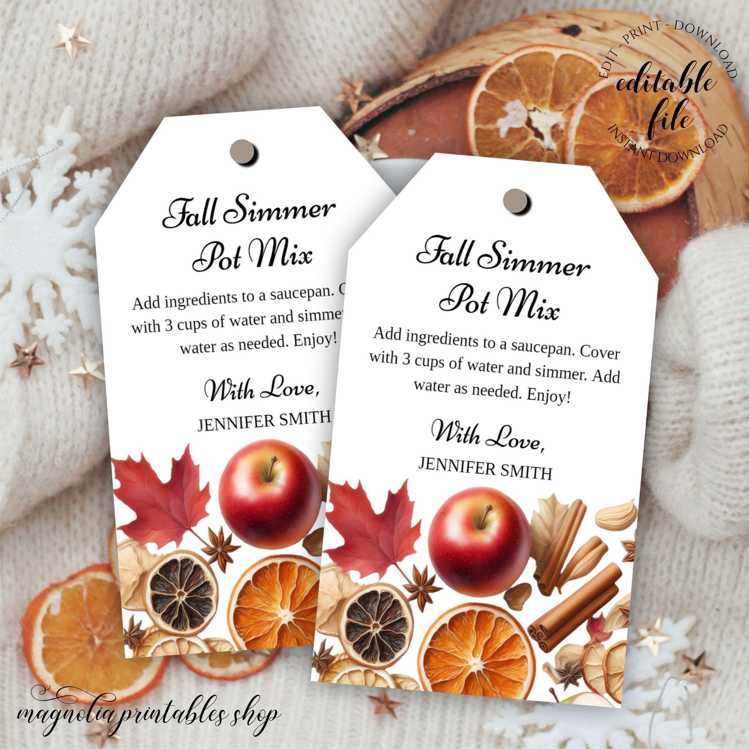 Fall Simmer Pot Gift Tag Template, Editable Simmering Pot Tag for ...