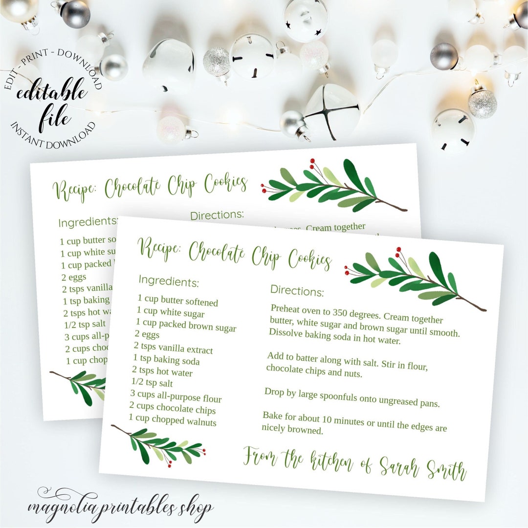 Editable Christmas Recipe Card, Simple, Minimal Cookie Exchange ...