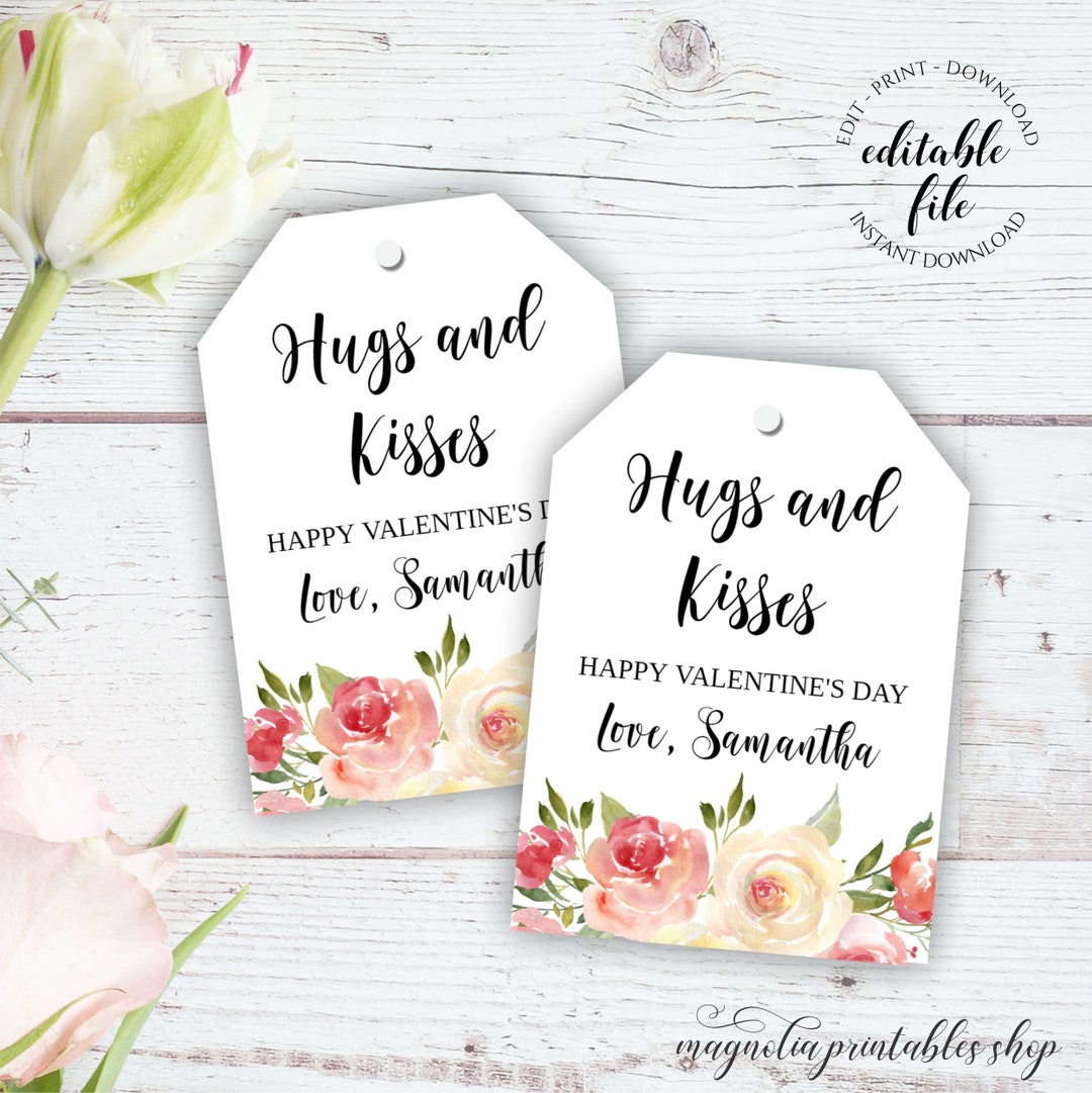 Valentine's Day Gift Tag Template, Hugs and Kisses Gifts for Friends ...