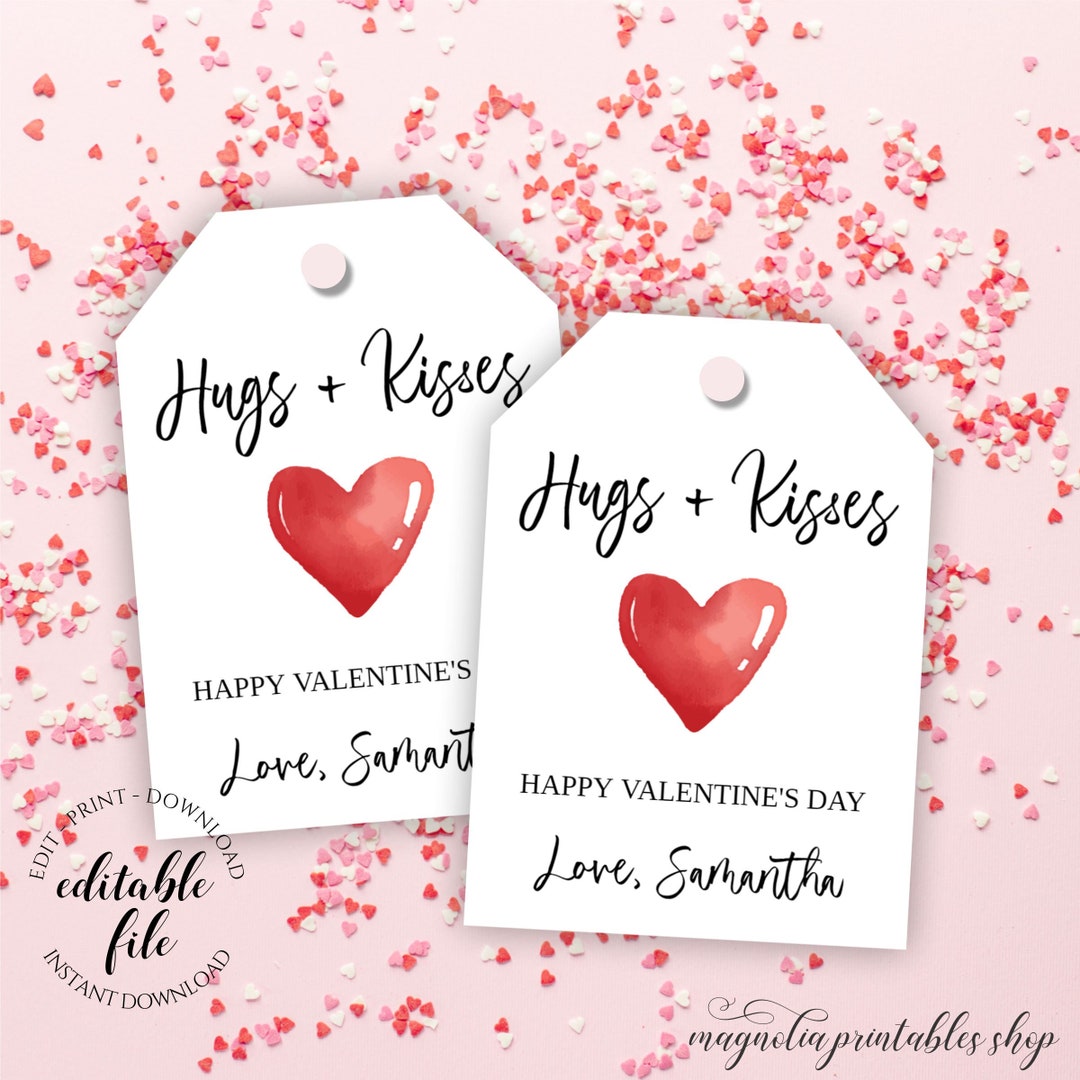 Valentine's Day Gift Tag Template, Hugs and Kisses Gifts for Friends ...