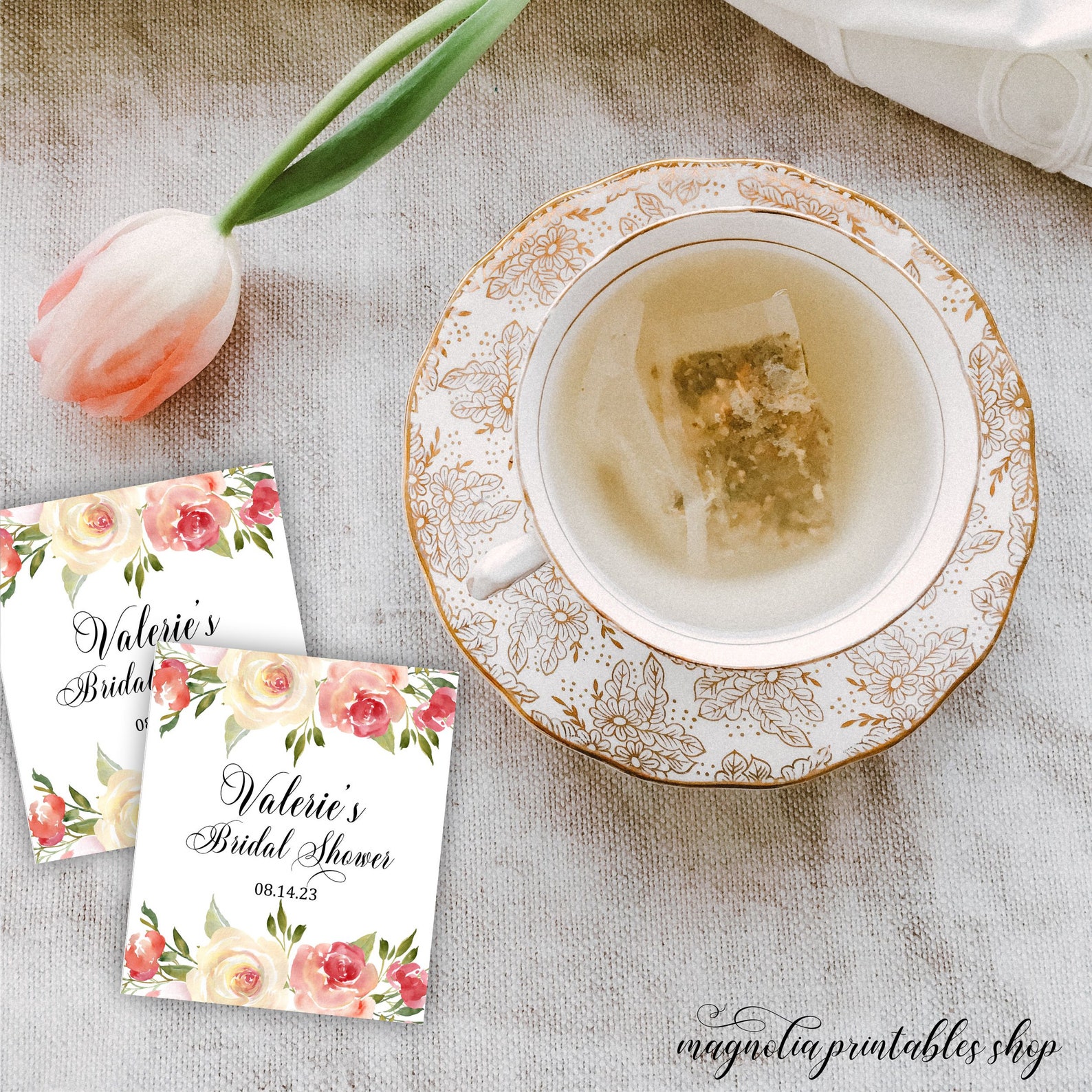 Custom Tea Bag Envelopes, Printable Love is Brewing Blush and Pink ...