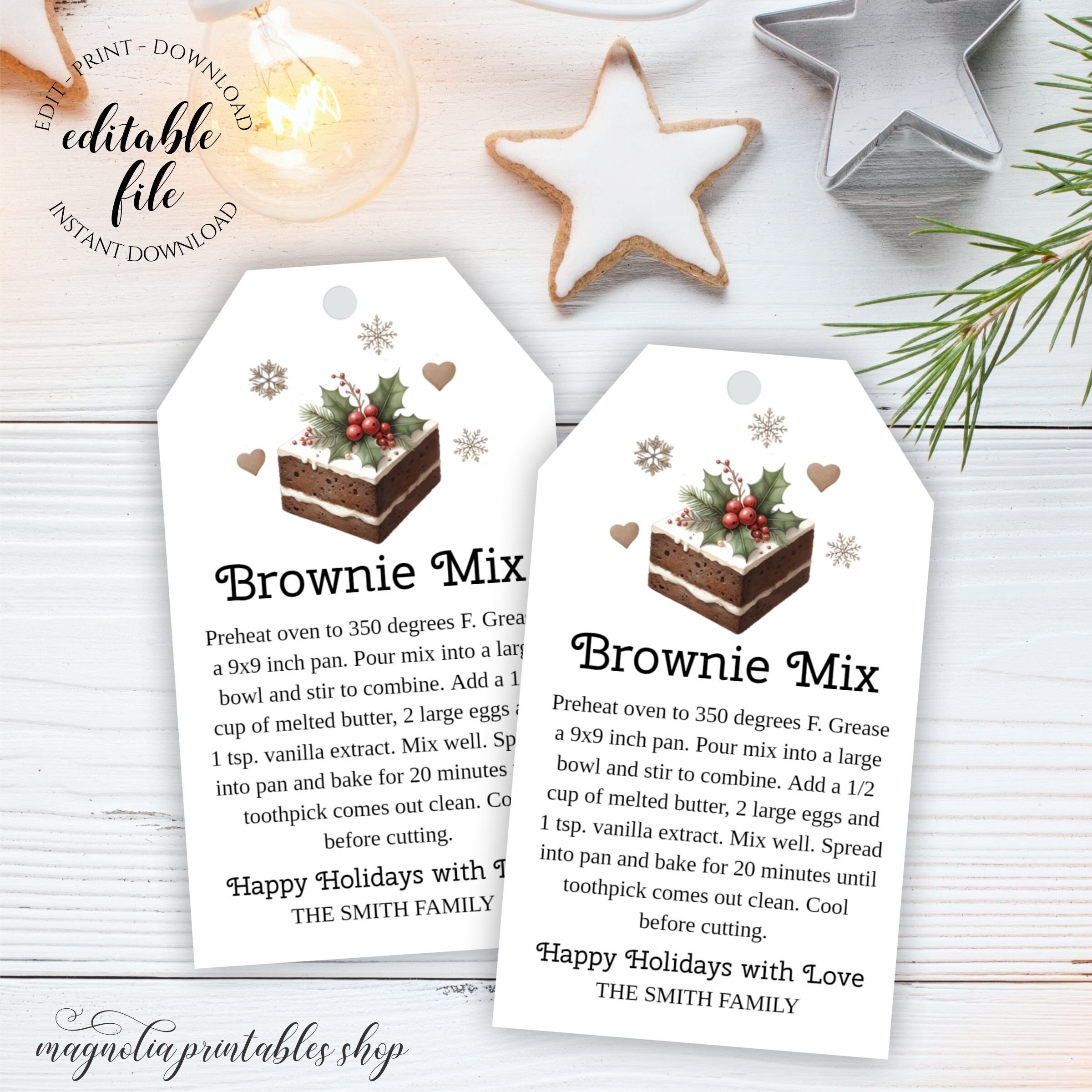 Mason Jar Brownie Mix Tag Template, Editable Baked Goods Favor Tag ...