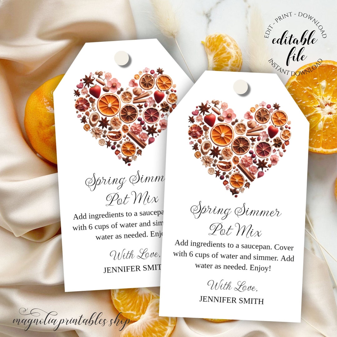 Spring Simmer Pot Gift Tag Template, Editable Simmering Pot Tag for ...