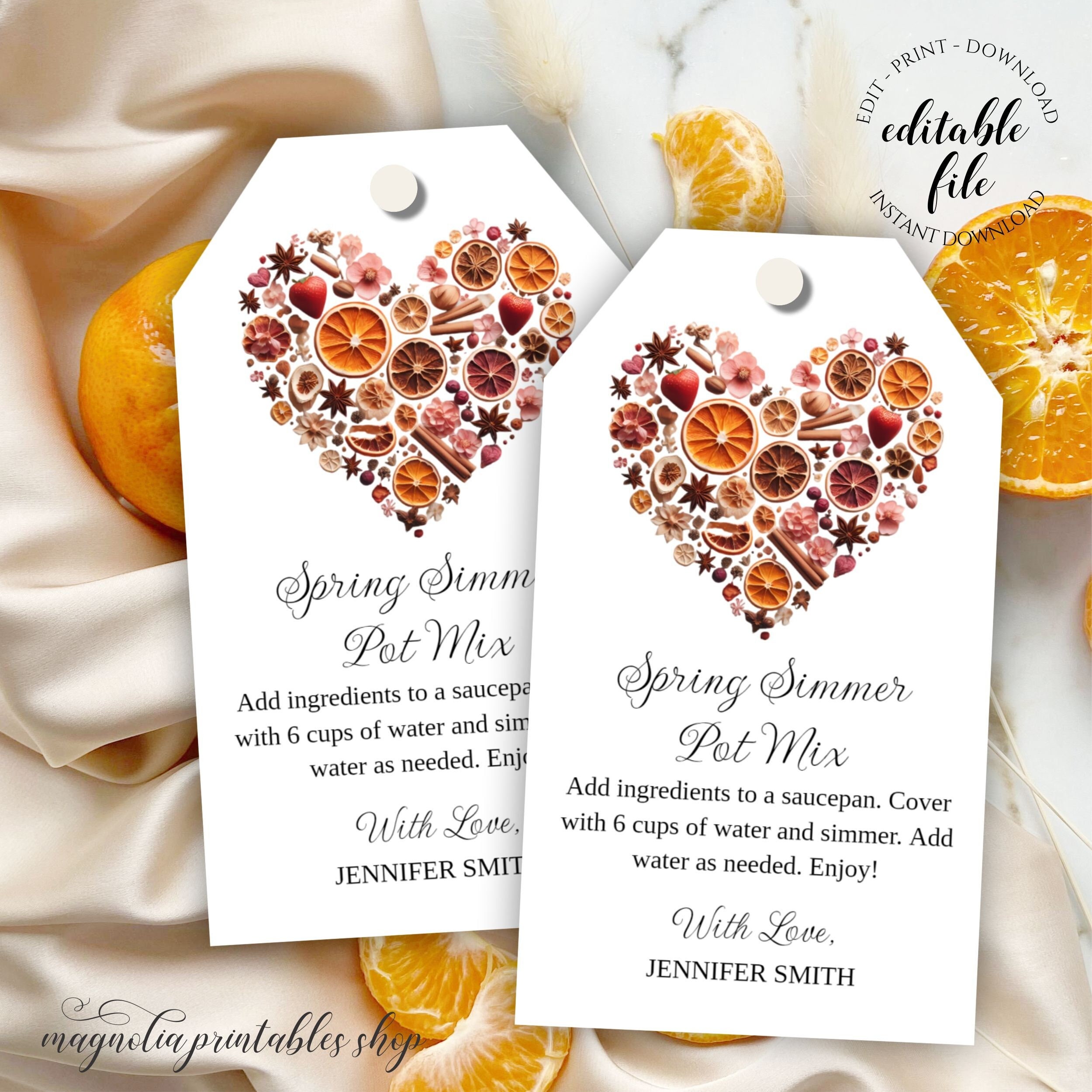 Spring Simmer Pot Gift Tag Template, Editable Simmering Pot Tag for ...