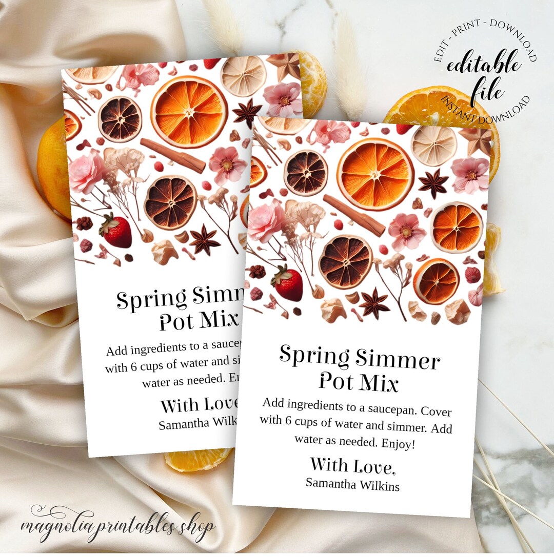 Summer Simmer Pot Gift Tag Template, Editable Stovetop Potpourri Tag ...