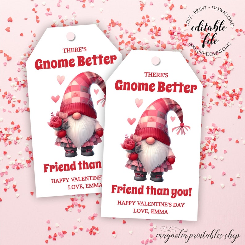 Valentine's Day Gnome Gift Tag Template, Editable Gnome Better Friend ...