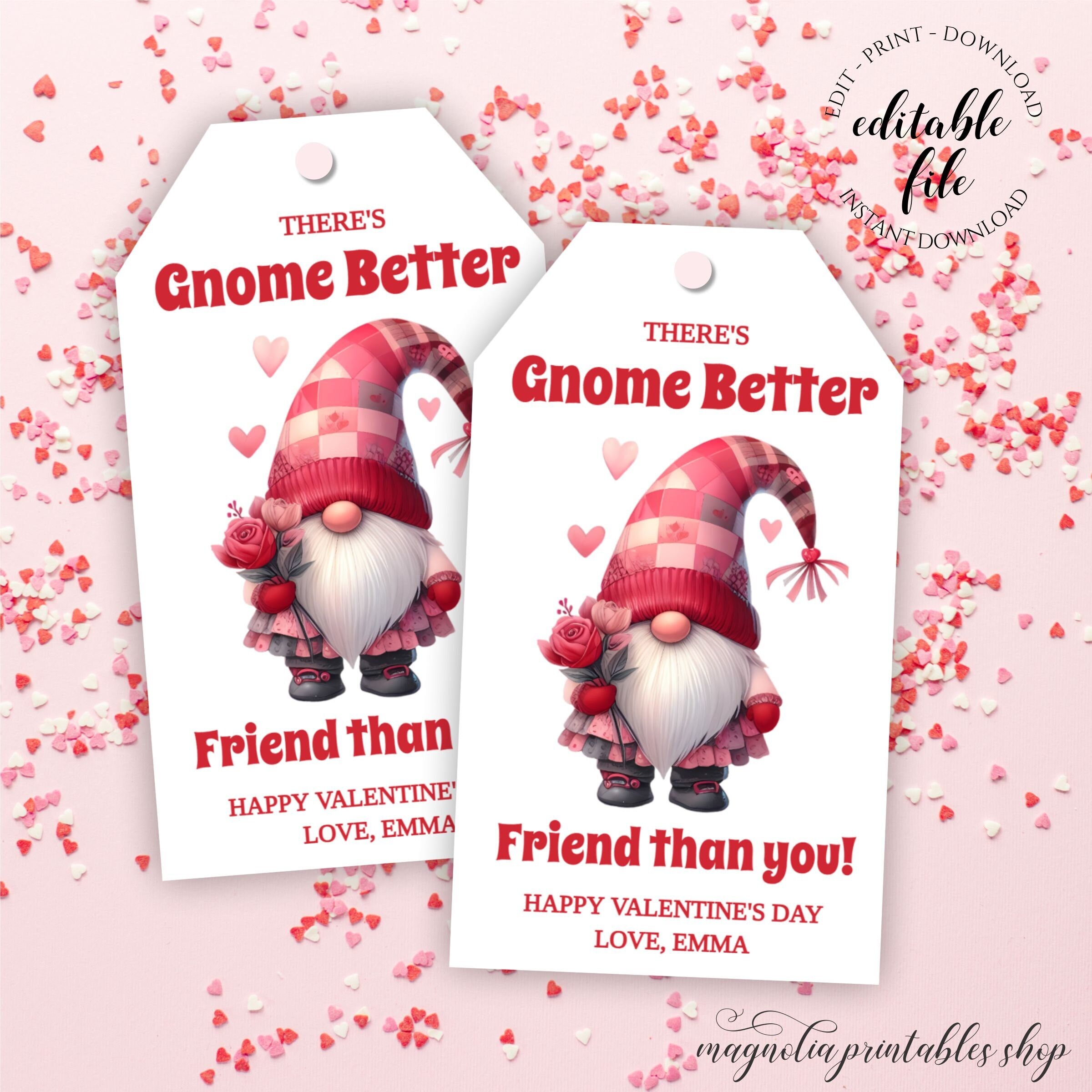 Valentine's Day Gnome Gift Tag Template, Editable Gnome Better Friend ...