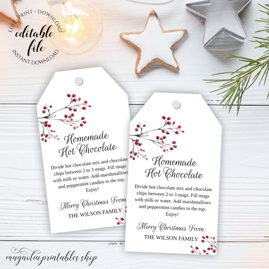 Mason Jar Hot Chocolate Mix Tag Template, Editable Minimal Homemade Hot ...