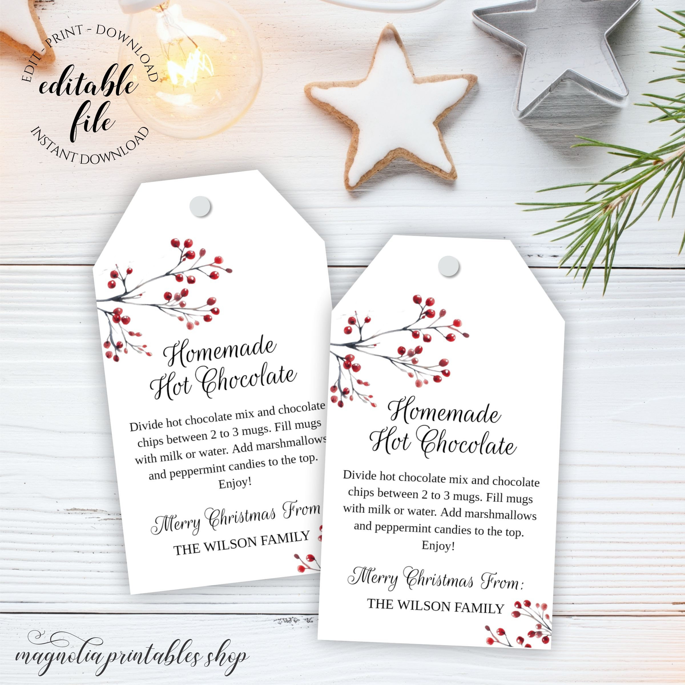 Mason Jar Hot Chocolate Mix Tag Template, Editable Minimal Homemade Hot ...