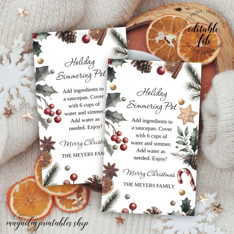 Simmer Pot Gift Tag Template, Editable Simmering Pot Tag for Christmas ...