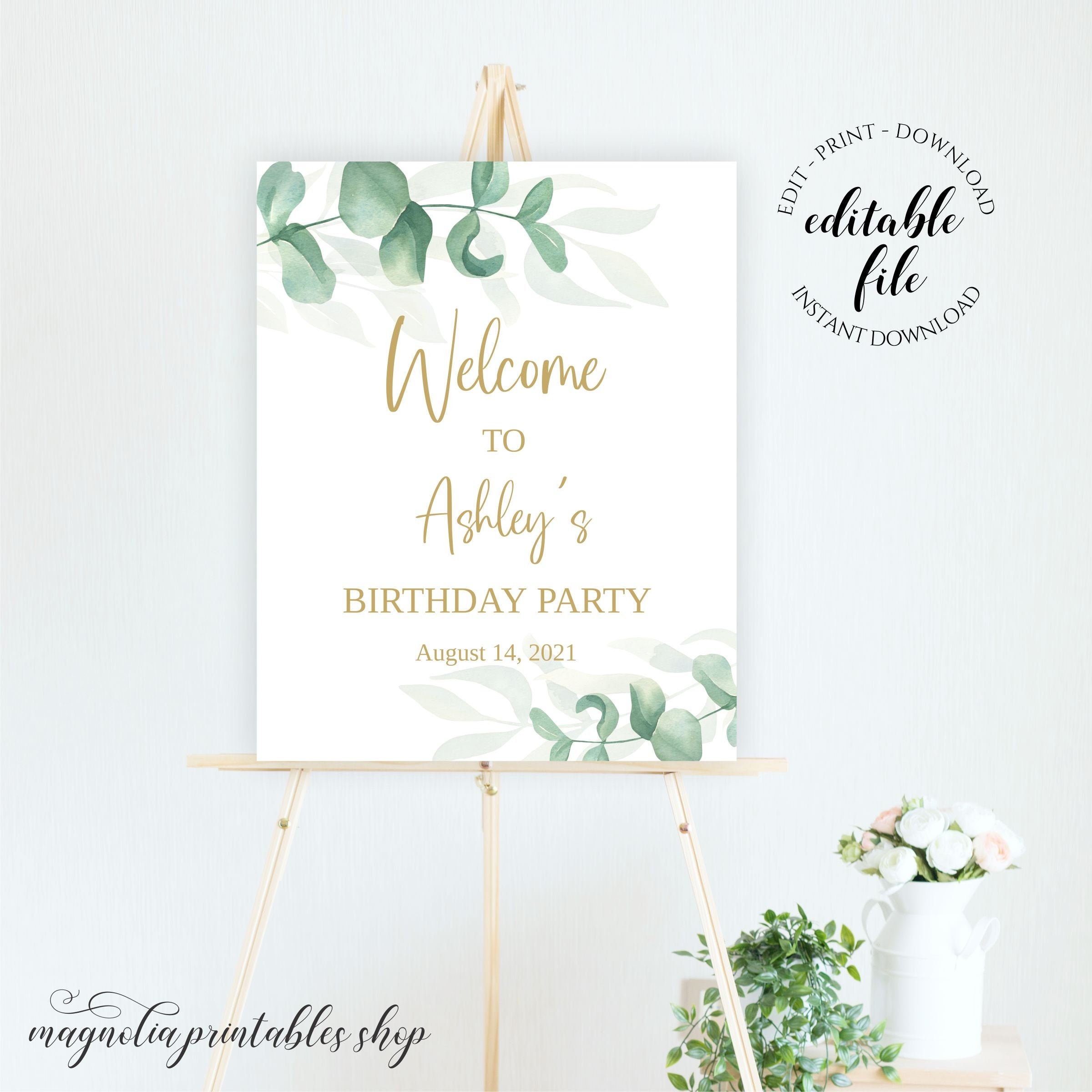 Greenery Birthday Party Welcome Sign Editable Eucalyptus | Etsy