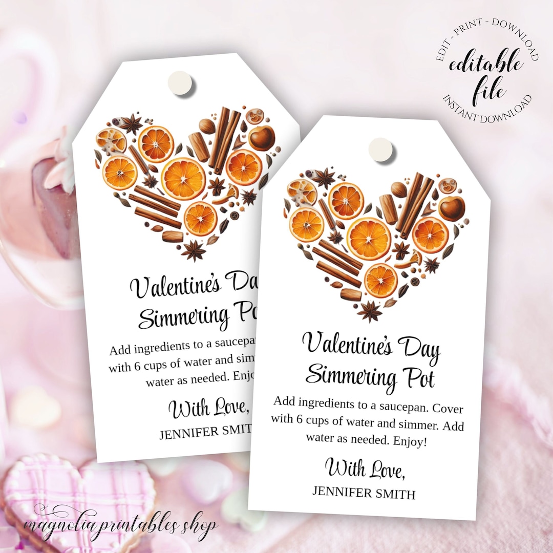 Editable Valentine's Day Simmer Pot Gift Tag Template, Printable ...