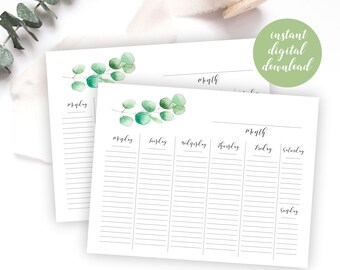 Printable Weekly Calendar or Organizer Minimal Greenery | Etsy