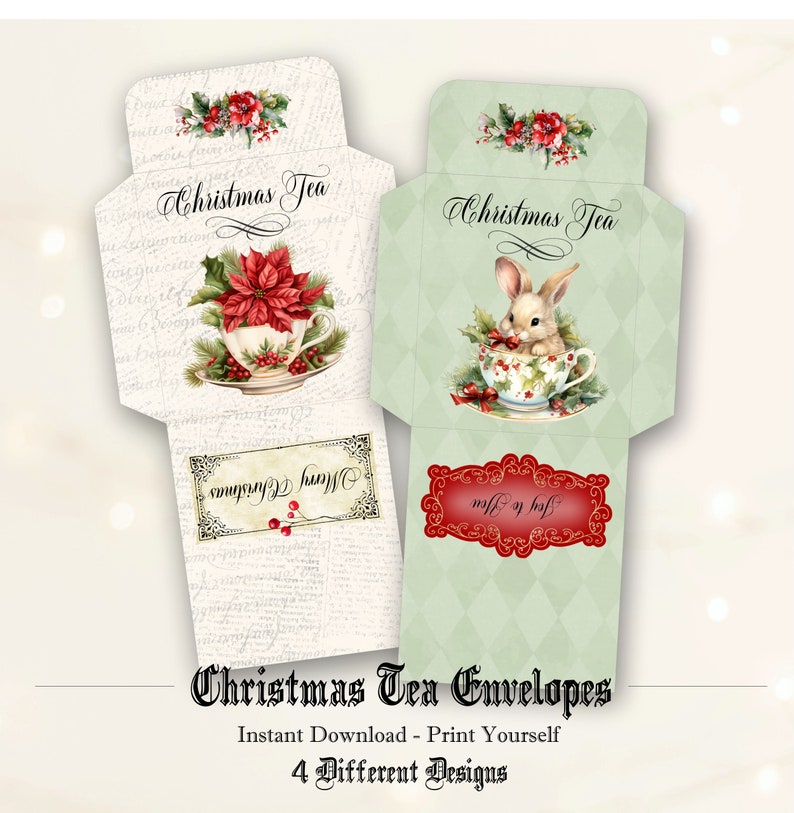 Printable Christmas Tea Bag Envelopes, Vintage Shabby Holiday Tea ...