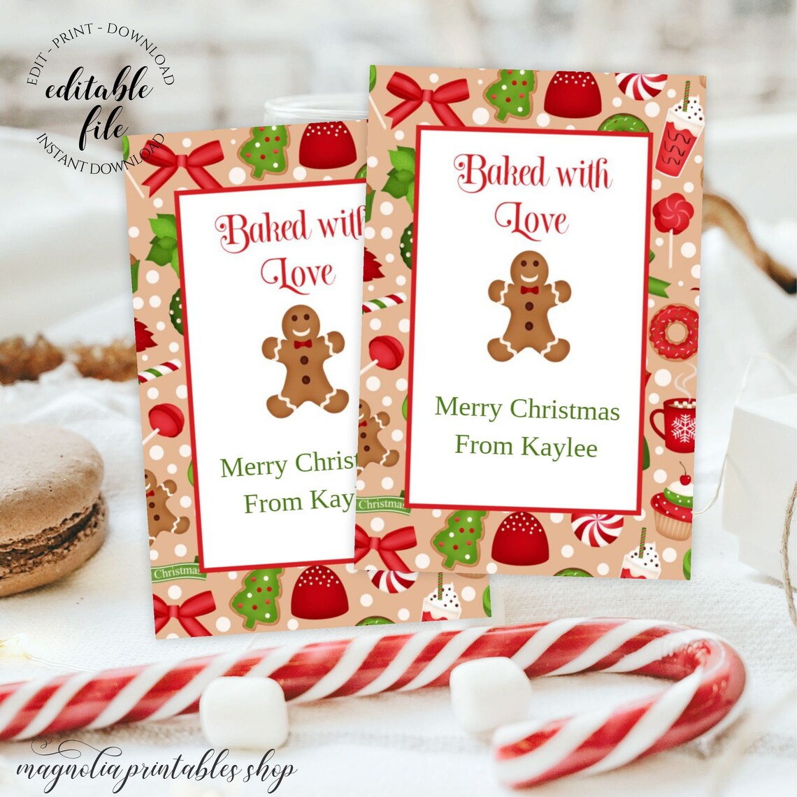 Editable Baked With Love Gift Tag, Christmas Cookies, Baked Goods Favor ...