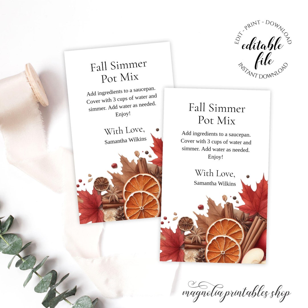 Fall Simmer Pot Gift Tag Template, Editable Simmering Pot Tag for ...