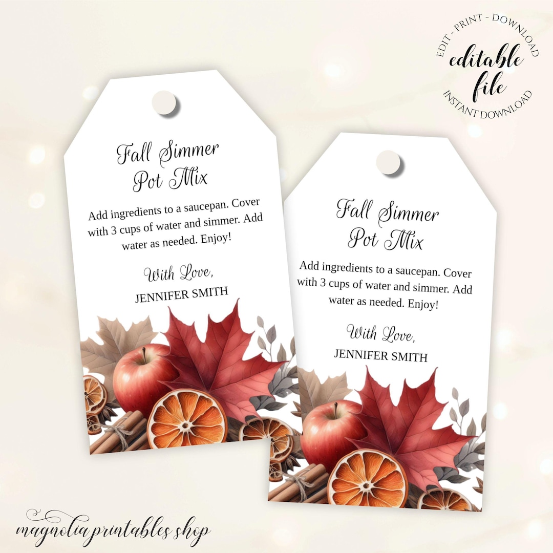 Autumn Simmer Pot Gift Tag Template, Editable Simmering Pot Tag for ...