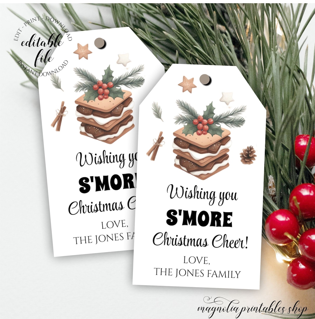 Printable Christmas S'mores Gift Tag Template, Editable Smores ...