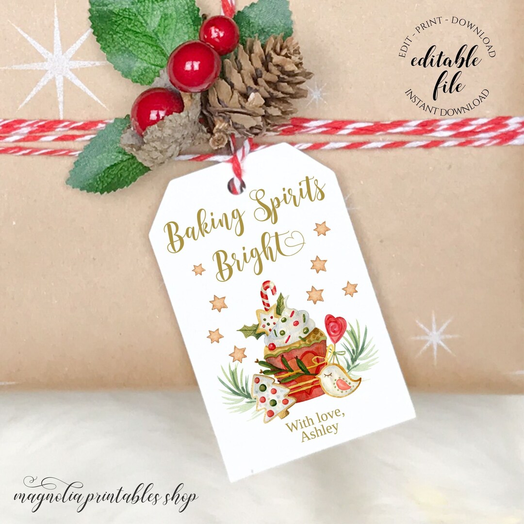 Christmas Cookie Gift Tag Template, Editable Baking Spirits Bright ...