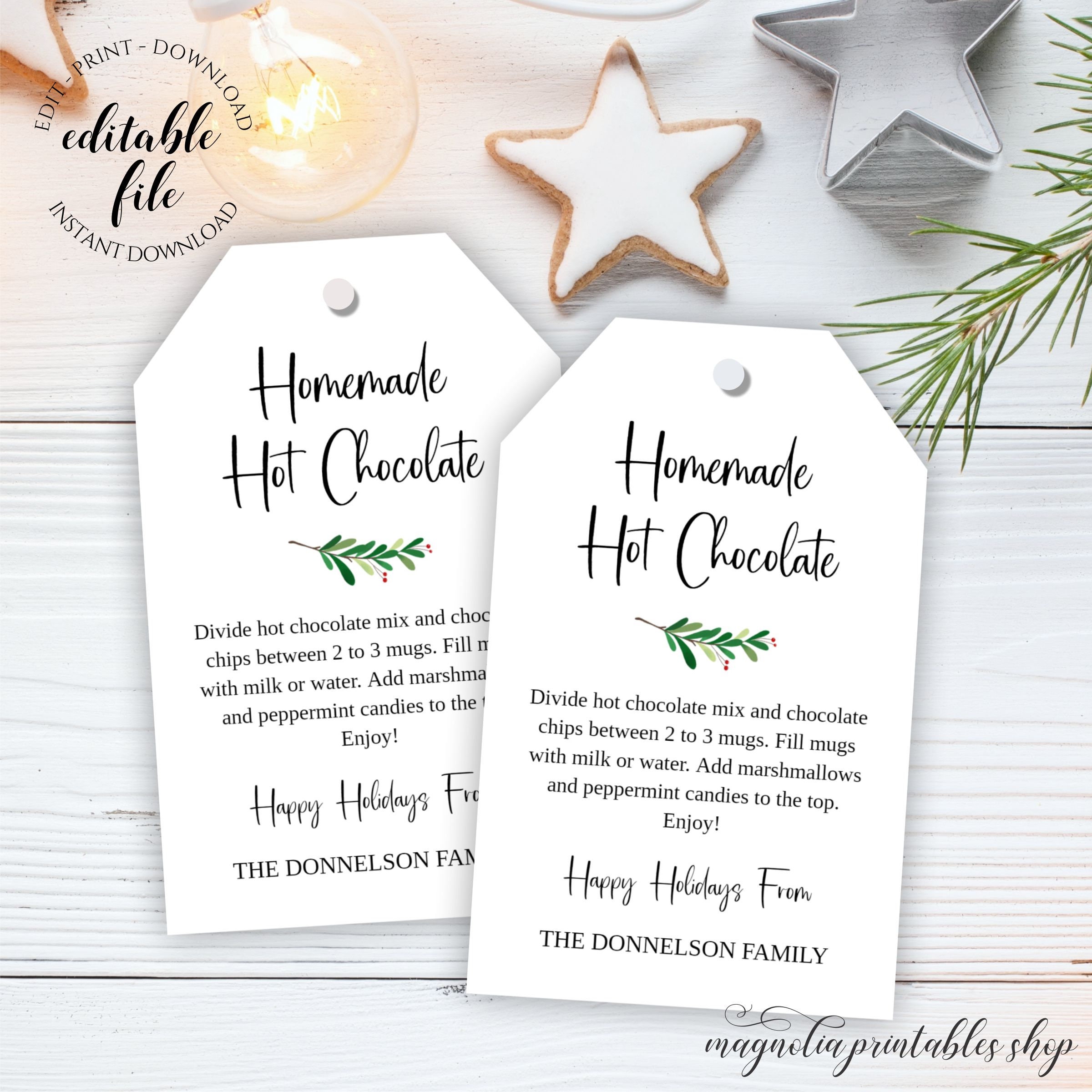 Mason Jar Hot Chocolate Mix Tag Template, Minimal Editable Homemade Hot ...